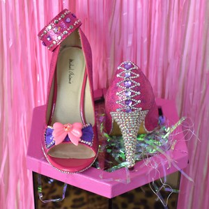 X~"daring Dorothy" Cute Glitter, Bow, Jeweled Pink Heels W/ Corset Back ...
