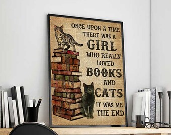 Cat Reading Book Poster | Etsy