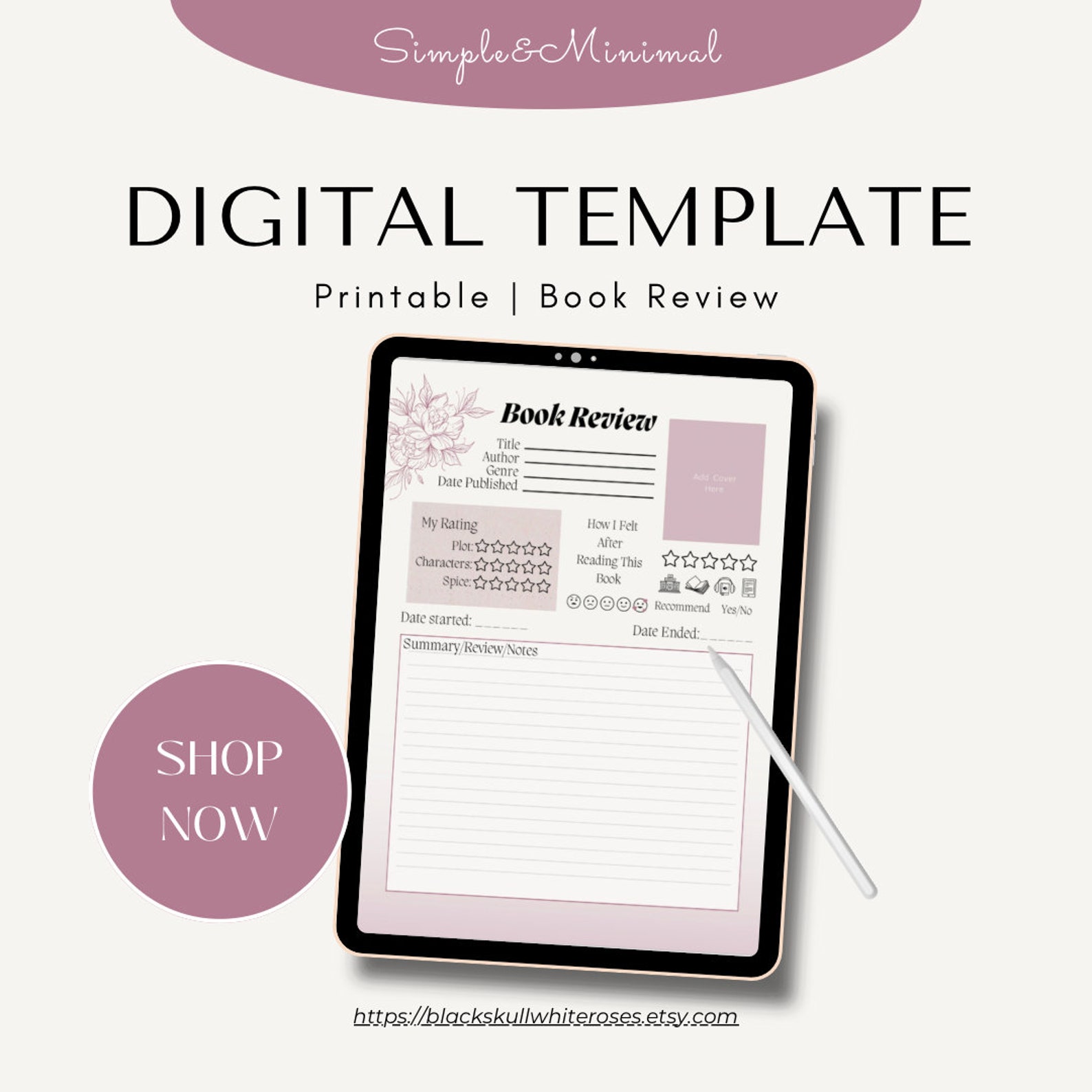 Printable Book Review Template, Good Notes Template, Digital Book ...