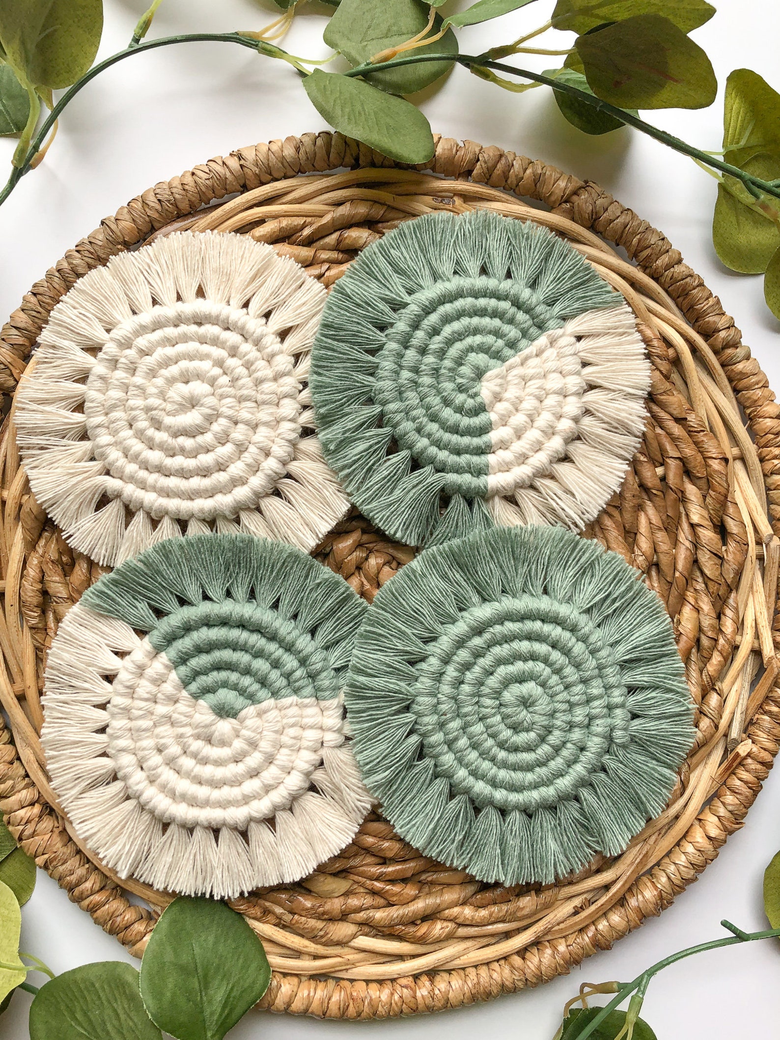 Macrame Coasters Set of 4 Coasters Coffee Table Decor Plant | Etsy