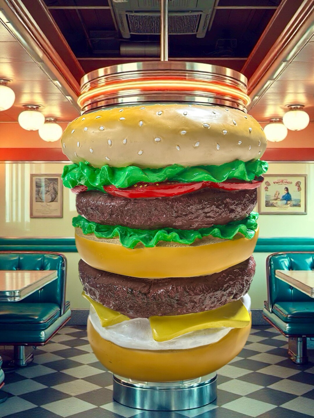 Giant 14” Hamburger Stool Chair Restaurant Decor Food Art by Rotary ...