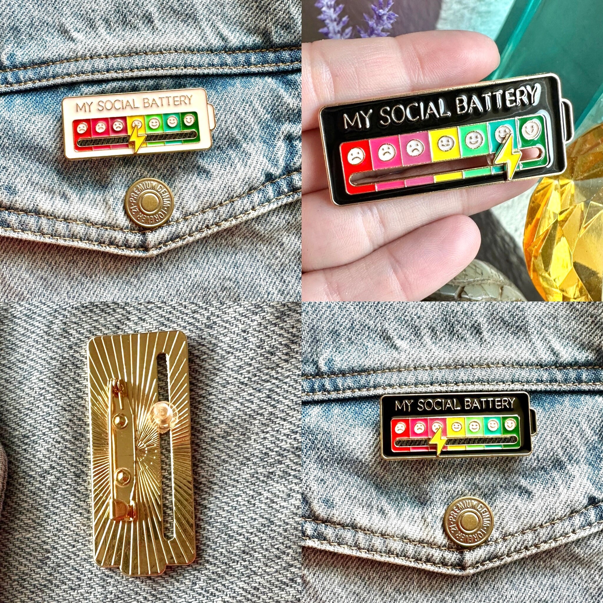 Social Battery Mood Tracker Emotion Sliding Metal Enamel Hat Pin Mental ...