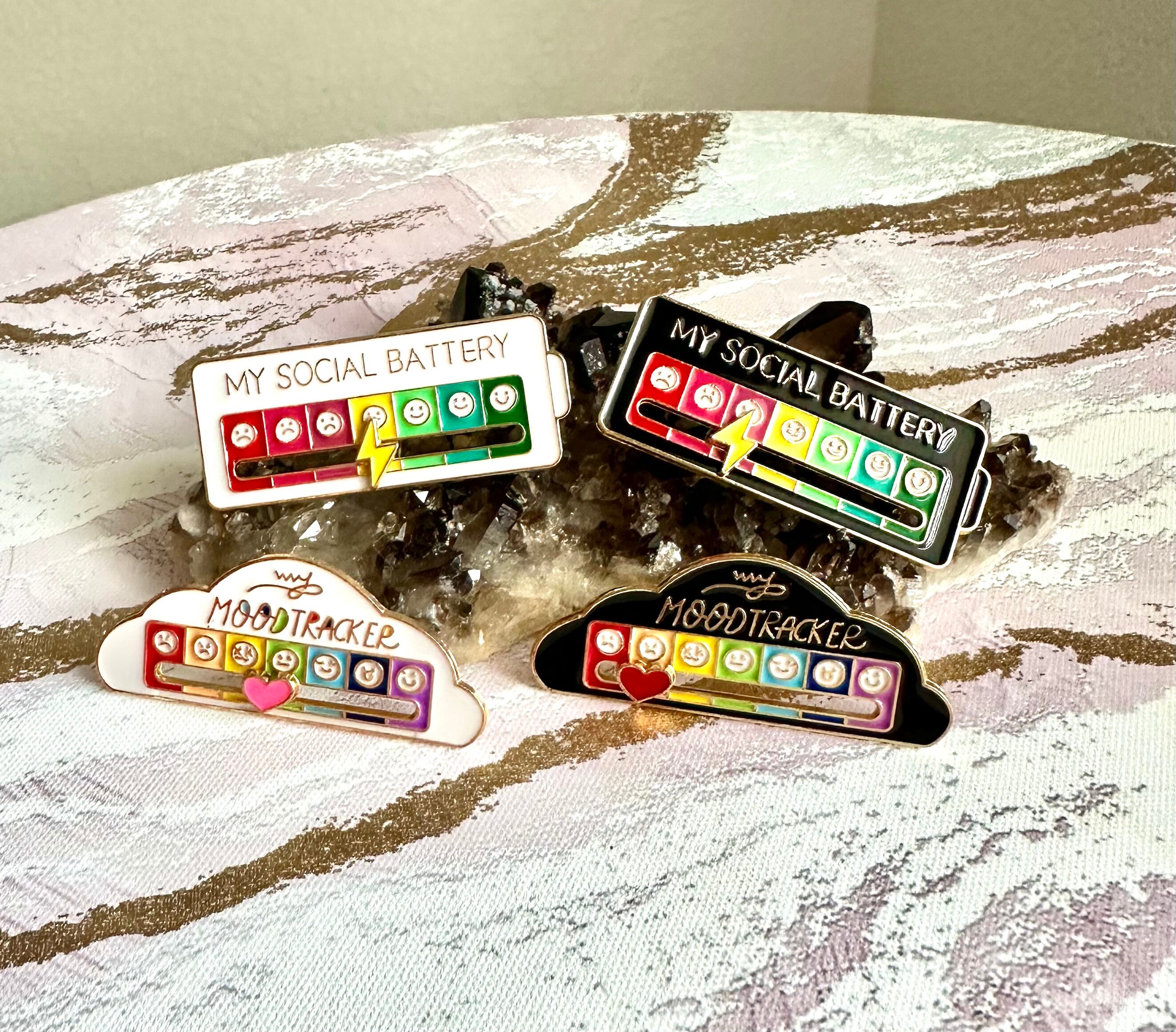 Social Battery Mood Tracker Emotion Sliding Metal Enamel Hat Pin Mental ...