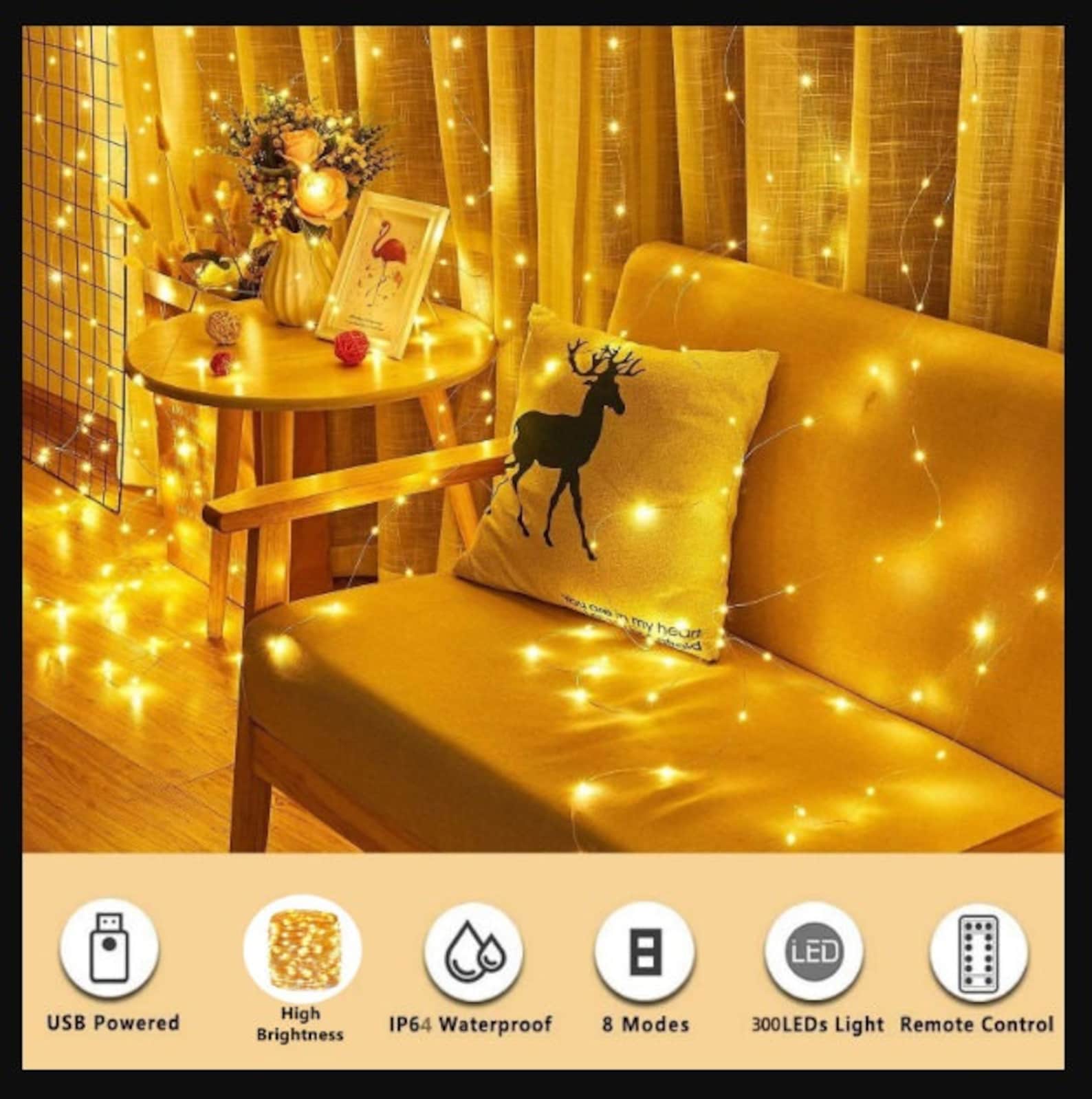 LED Curtain Fairy Lights Remote Controled, Christmas Garland Light, LED ...