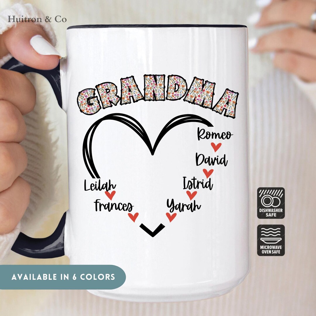 Custom Grandma Heart Coffee Mug, Grandma Gift, Custom Grandma Coffee ...
