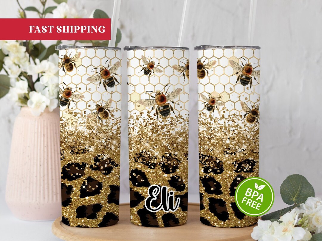Personalized Bee Tumbler With Name, Bee Gifts, Bee Tumbler With Straw ...