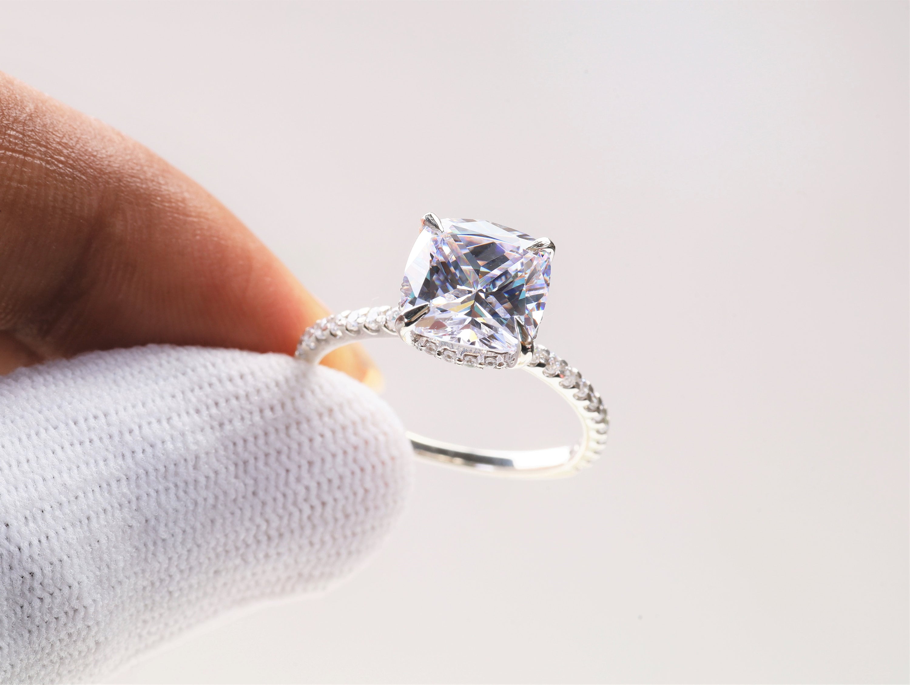 Hidden Halo 8mm Cushion Cut Solitaire Ring 925 Sterling - Etsy