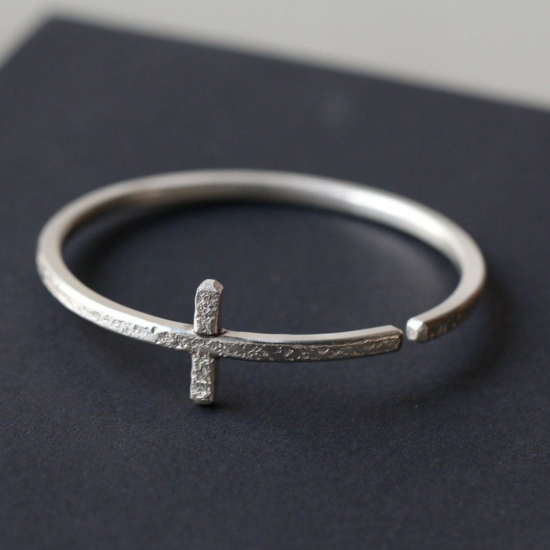 Cross Pure Silver Bracelet-unisex Handmade Textured 999 Solid Silver ...