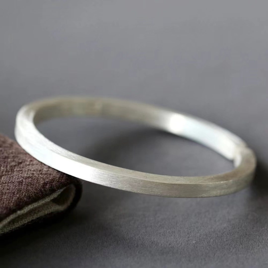 Smooth Pure Silver Bracelet,minimalism Handmade 999 Solid Silver Cuff ...
