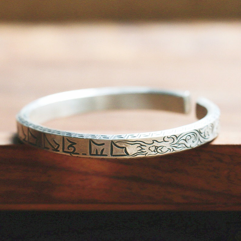Tibetan Silver Bracelet Men,handmade Mantras 999 Solid Pure Silver Cuff ...