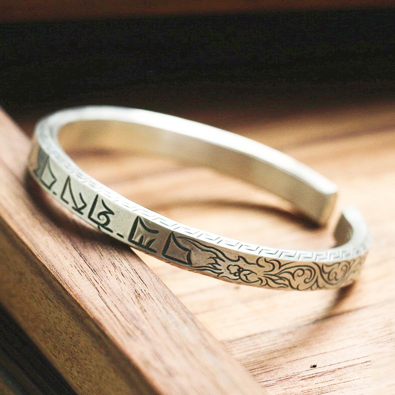 Tibetan Silver Bracelet Men,handmade Mantras 999 Solid Pure Silver Cuff ...