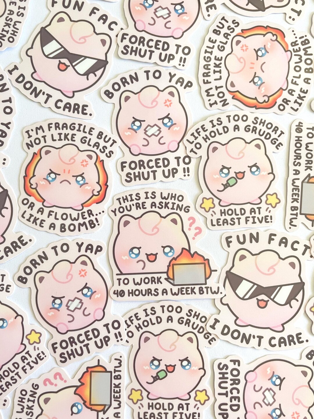Silly Pink Blob Waterproof Stickers Pack, Cute Rage Relatable Born Yap ...