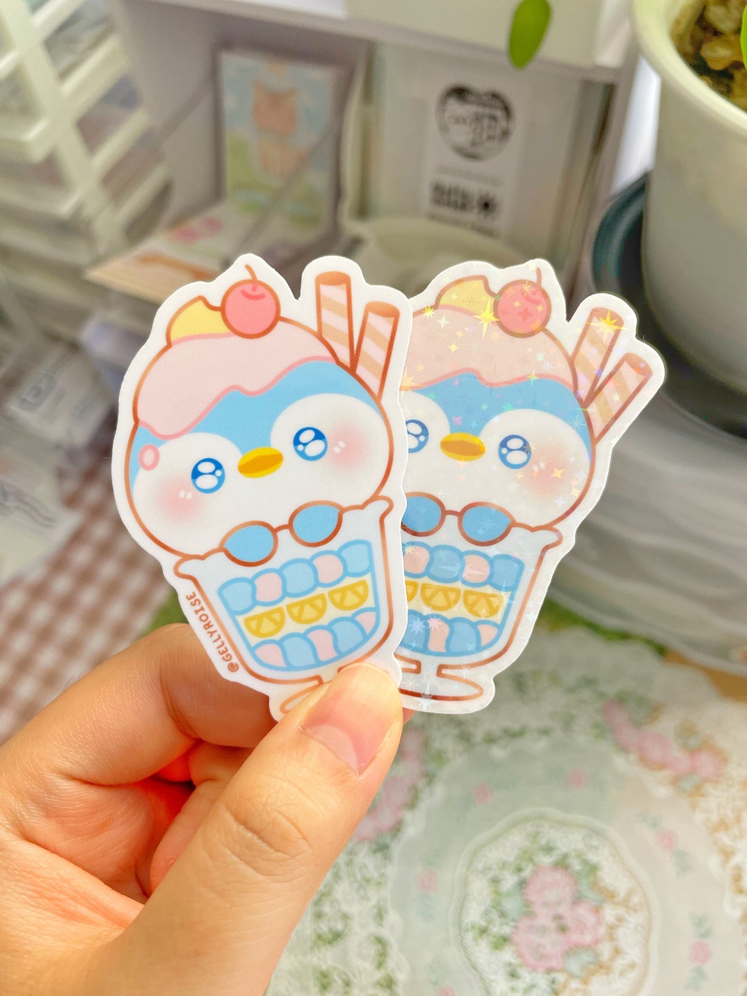 Penguin X Parfait Waterproof Sticker | Penguin Sticker | Ice Cream ...