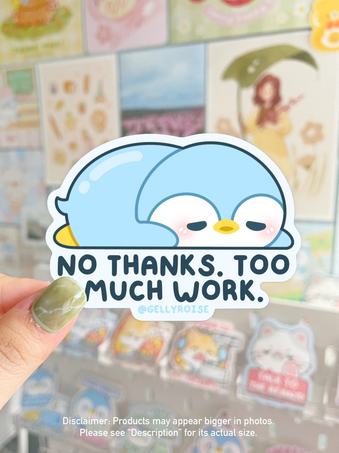 No Thanks Too Much Work Blue Penguin Waterproof Sticker | Silly, Cute ...