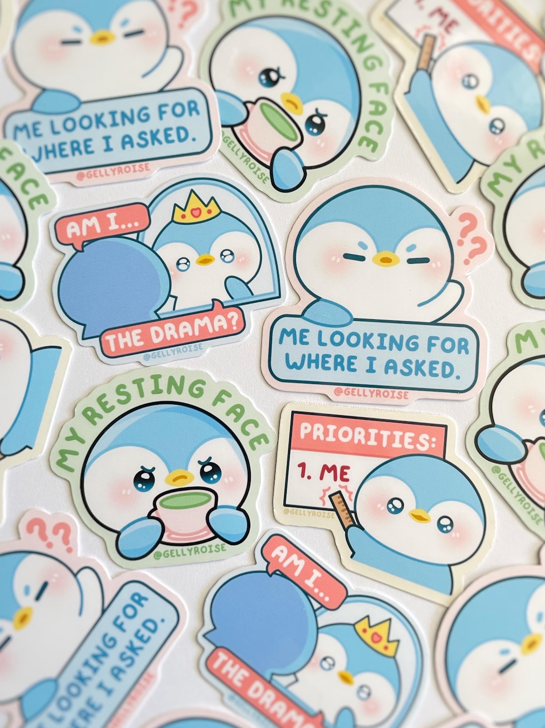 Dramatic Penguin Waterproof Stickers Pack, Silly Cute Kawaii Sassy ...
