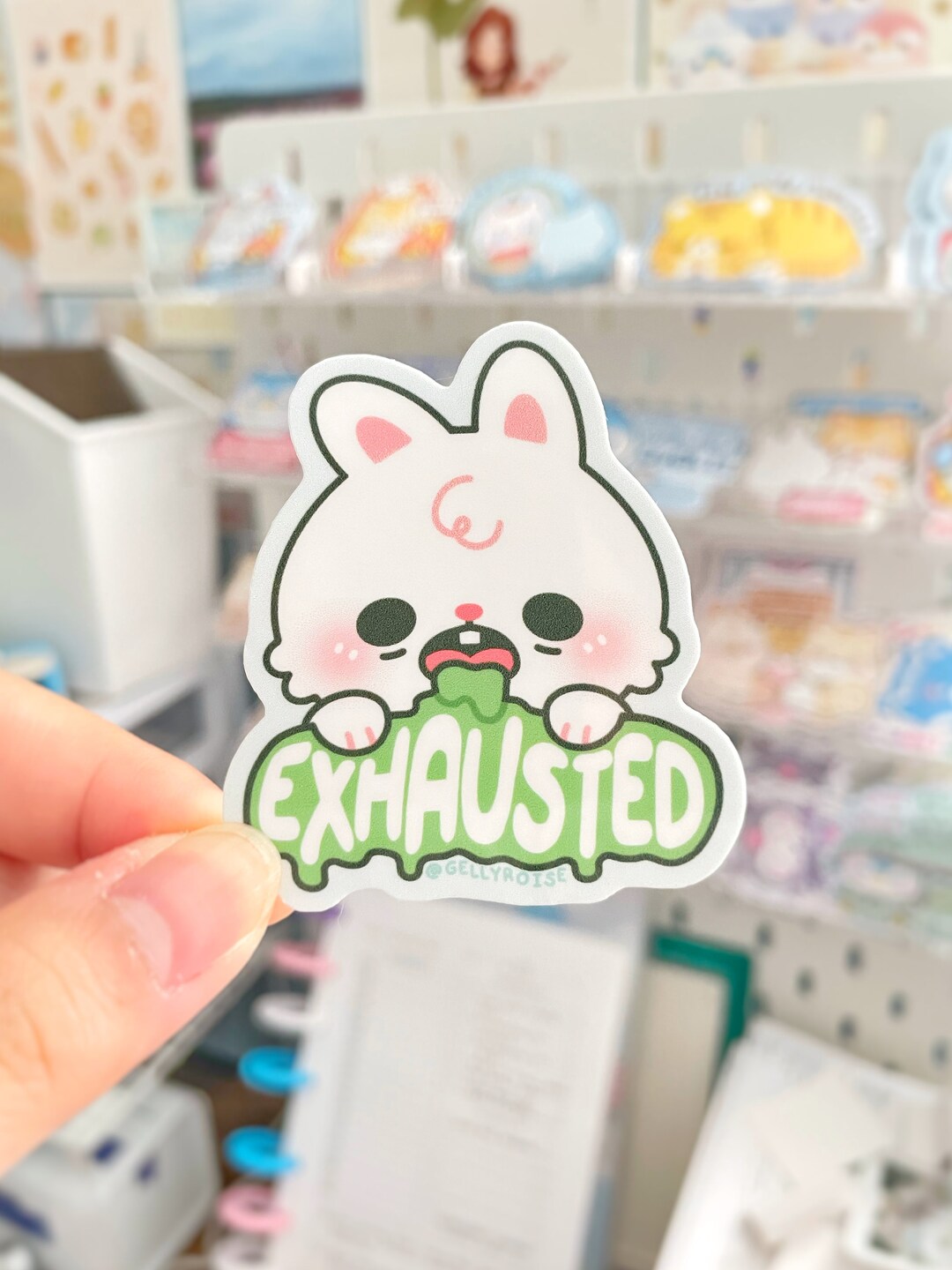 Exhausted Bunny Waterproof Sticker | Cute, Barf Disgust, Kawaii ...