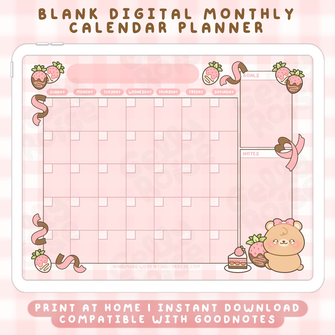 Digital Strawberry Bear Monthly Planner Printable Calendar | Cute, Cozy ...