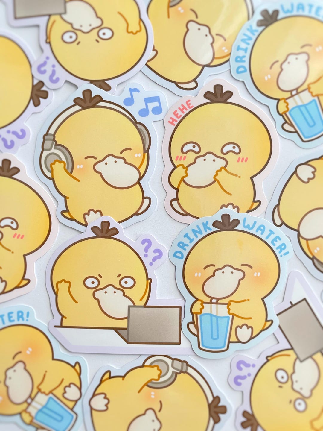 Silly Psychic Duck Waterproof Sticker Pack Cute Poke Confused Drink ...