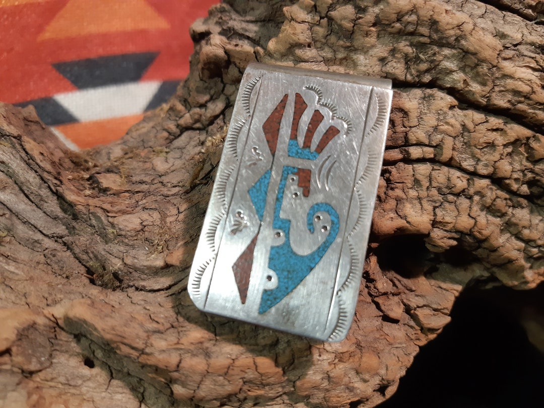 Indian Money Clip, Money Clip, Money Clip, Chip Inlay Turquoise, Coral ...