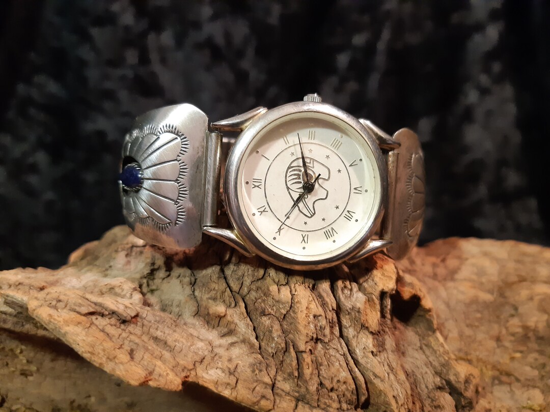Indian Watch Navajo, 2 Lapis -lazuli in Shadow Box, 925 Sterling Silver ...