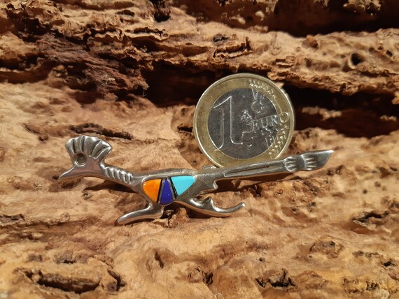 Roadrunner, racing cuckoo, Navajo, stone mosaic brooc… - Gem