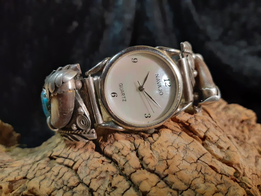 Indian Watch, Men, Navajo, Turquoise, Coral, Sterling Silver, Signed ...