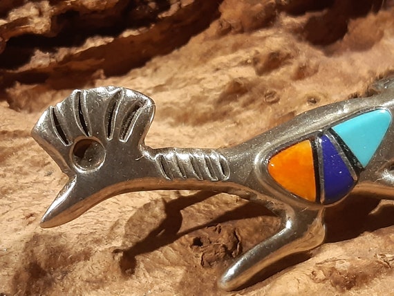 Roadrunner, racing cuckoo, Navajo, stone mosaic brooc… - Gem