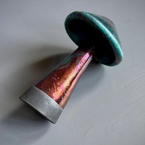 Raku Fired Ceramic Aurora Blue & Copper Rainbow Crackle Glazed Magical Mushroom Toadstool Fungi ...
