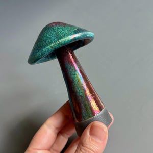 Raku Fired Ceramic Aurora Blue & Copper Rainbow Crackle Glazed Magical Mushroom Toadstool Fungi ...