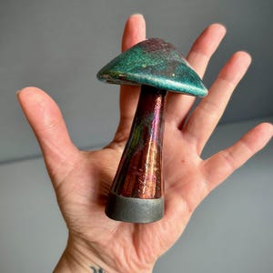 Raku Fired Ceramic Aurora Blue & Copper Rainbow Crackle Glazed Magical Mushroom Toadstool Fungi ...