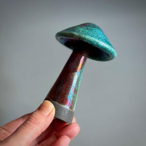 Raku Fired Ceramic Aurora Blue & Copper Rainbow Crackle Glazed Magical Mushroom Toadstool Fungi ...
