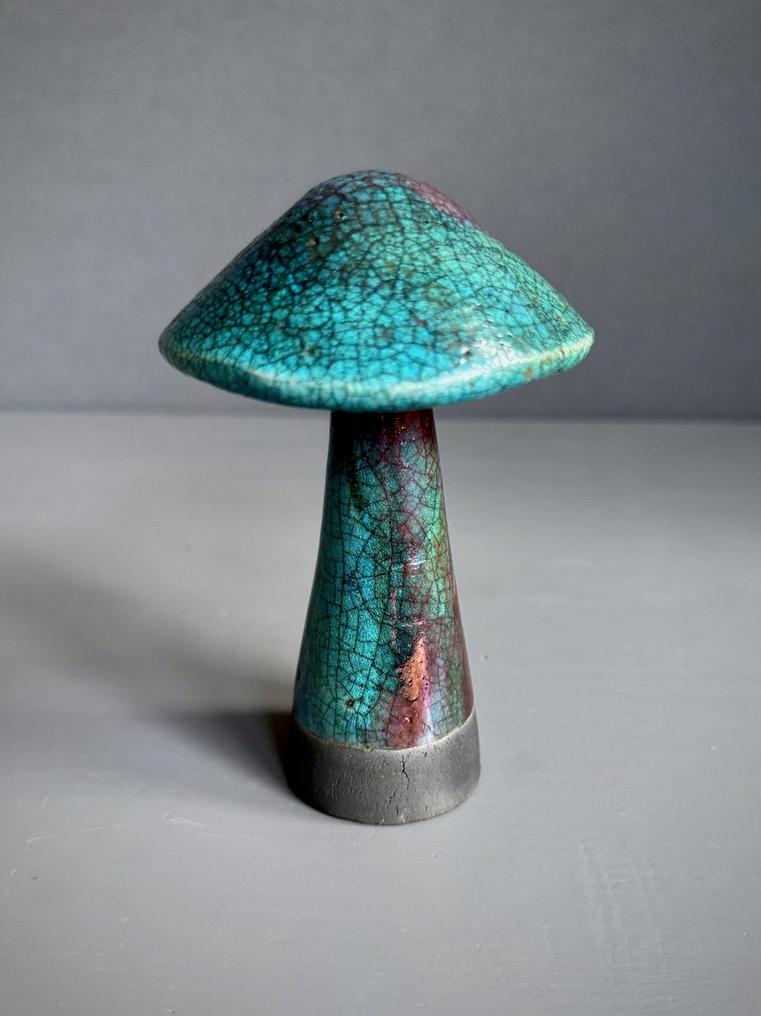 Raku Fired Ceramic Aurora Blue & Copper Rainbow Crackle Glazed Magical Mushroom Toadstool Fungi ...