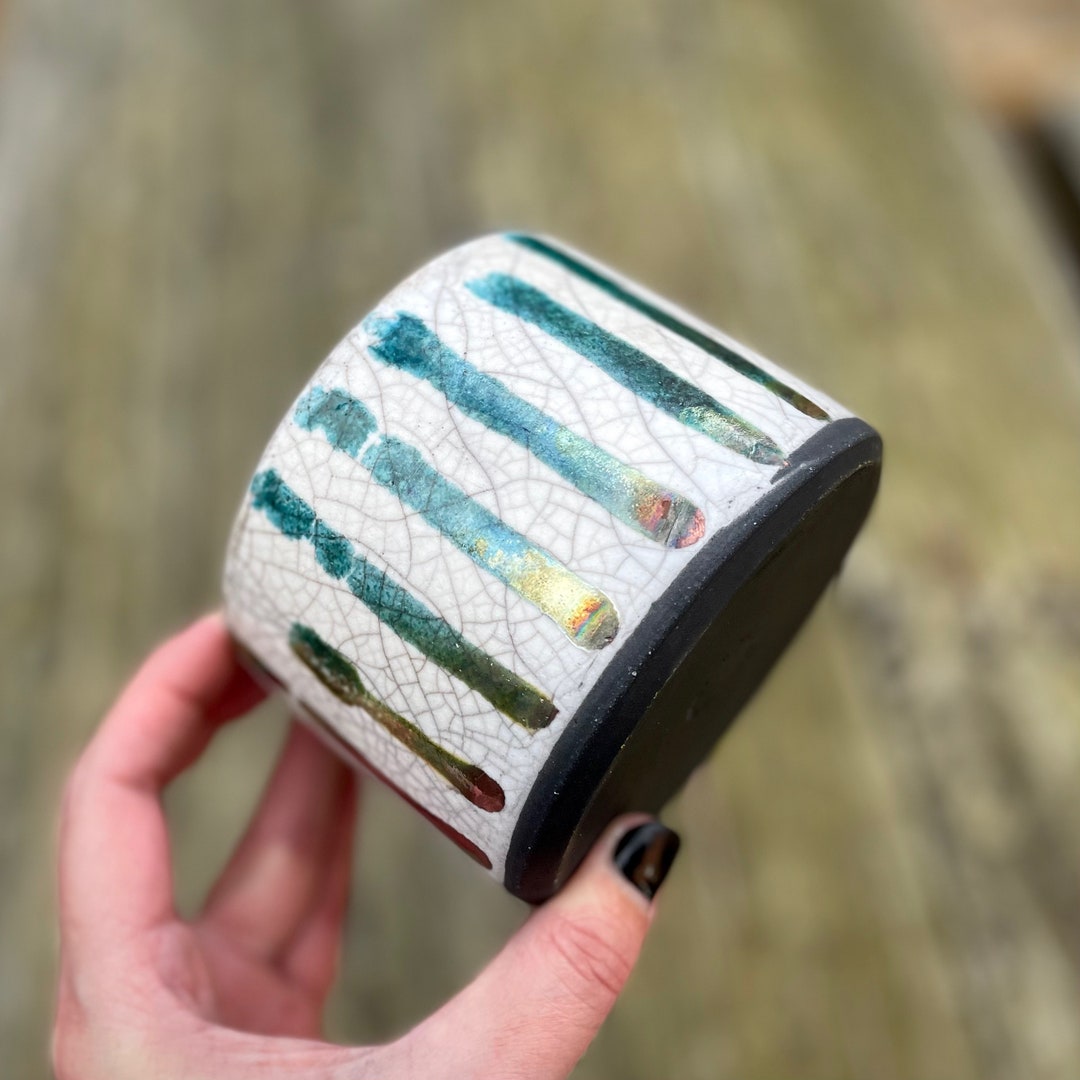 Raku Fired White Crackle Glaze With Metallic Turquoise Blue & Green ...