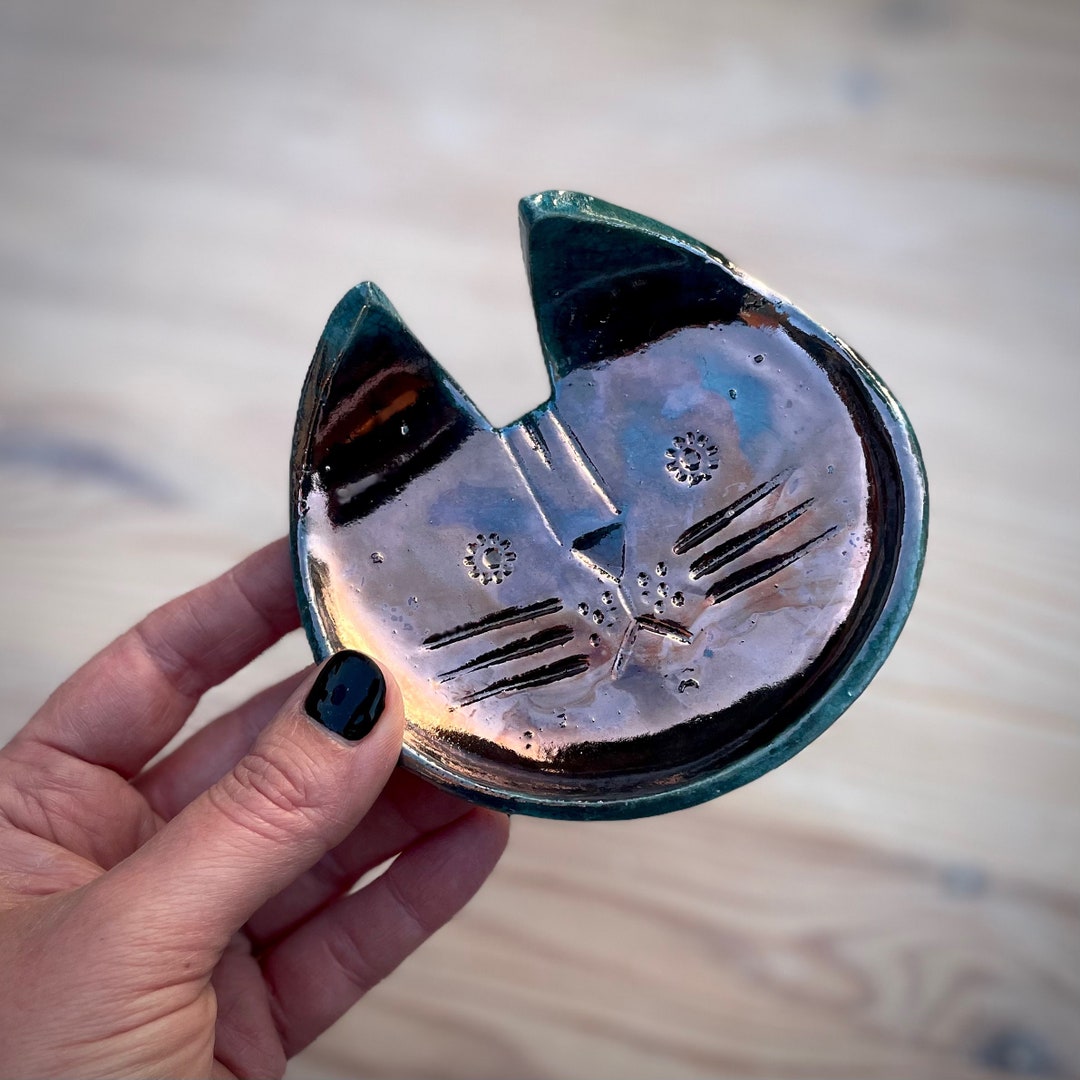 Ceramic Kitty Cat Trinket/ring Dish Raku Fired Handmade Pottery in ...