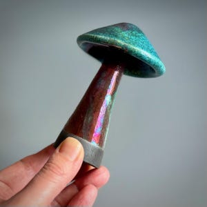 Raku Fired Ceramic Aurora Blue & Copper Rainbow Crackle Glazed Magical Mushroom Toadstool Fungi ...
