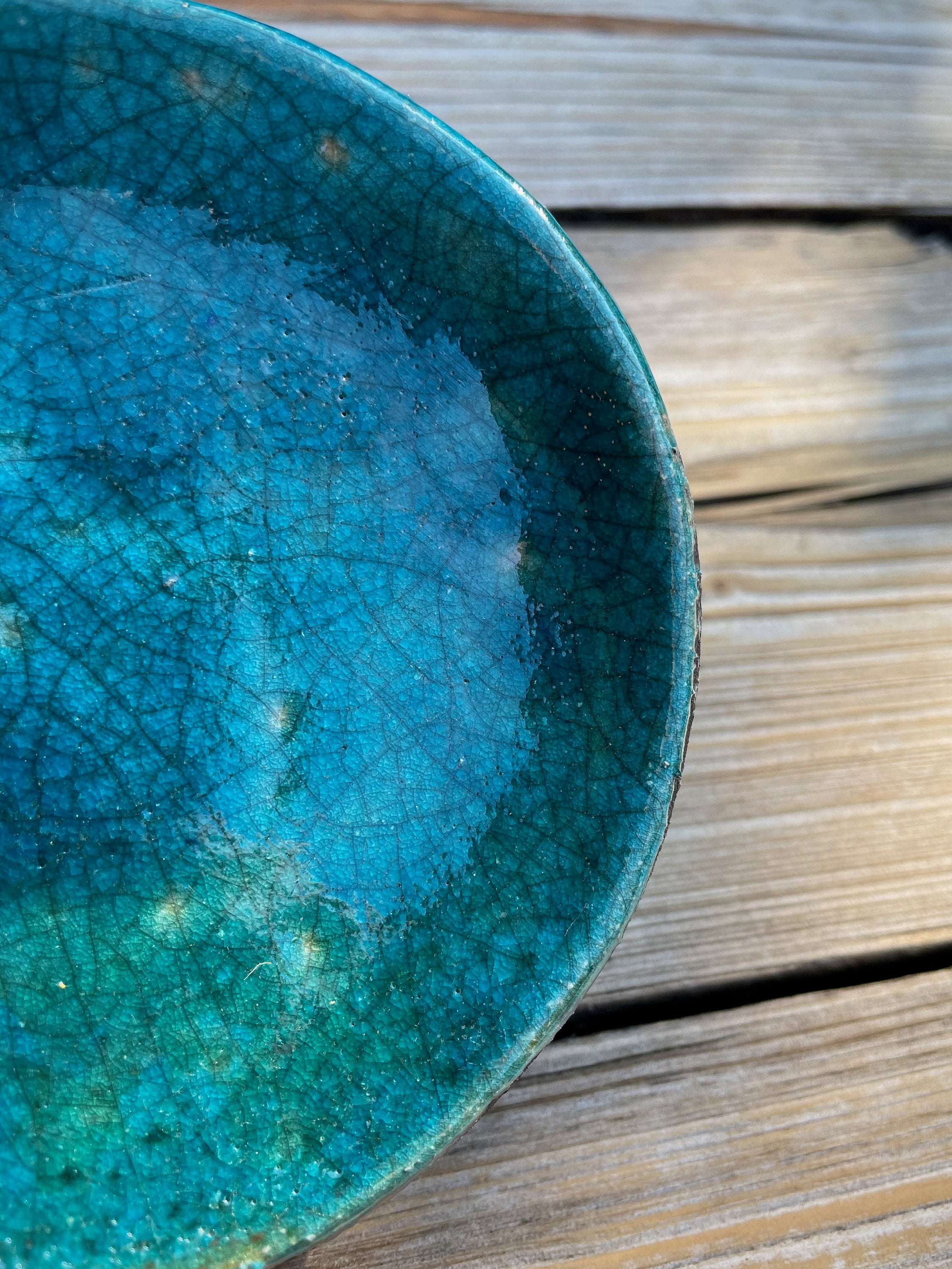 Raku Fired Handmade Turquoise Blue Green Crackle Glaze Ceramic - Etsy