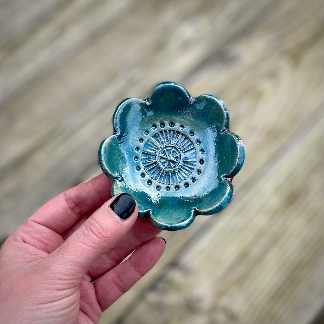 Ceramic Wild Flower Raku Fired Handmade Pottery Trinket/ring Dish ...