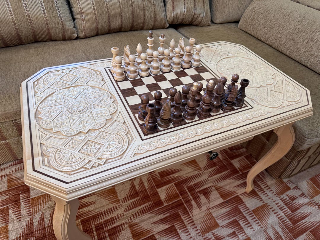 Large Wooden Hand Carved Chess Table, 38.6x22.1x25.8 Chess Table With ...