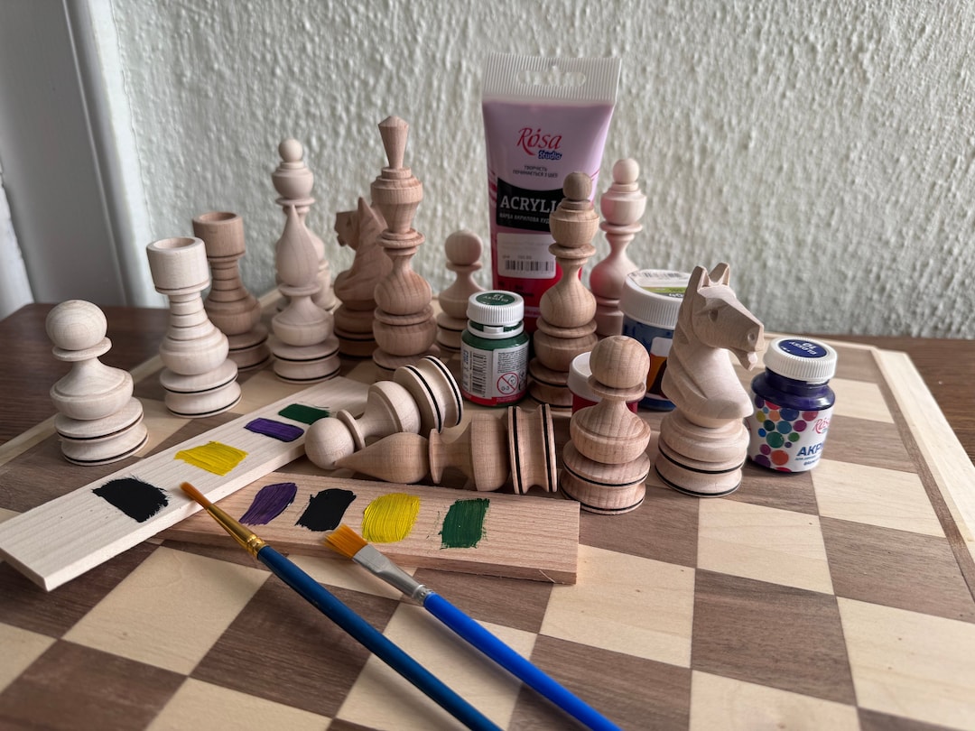 Unfinished Wooden Chess Pieces Set: Hand Carved, Unlaquered - Etsy