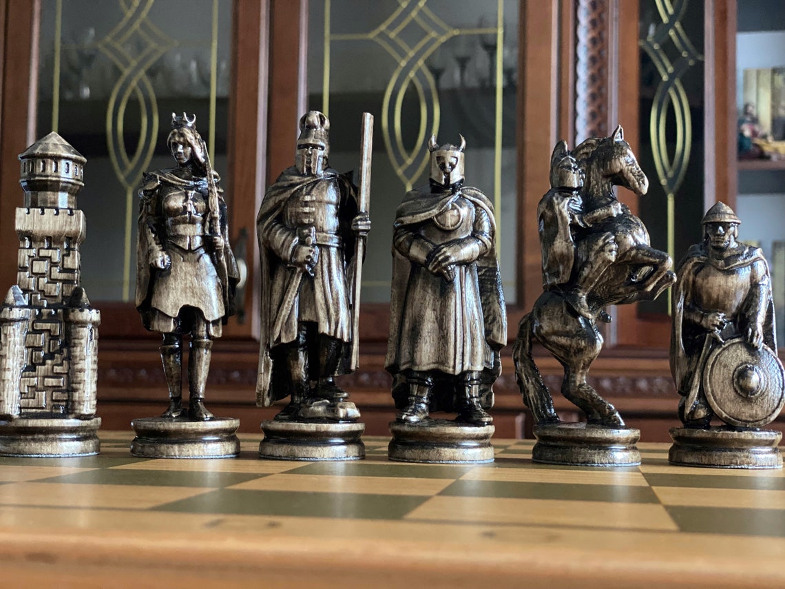 Medieval wooden chess pieces Original chess pieces Wood | Etsy
