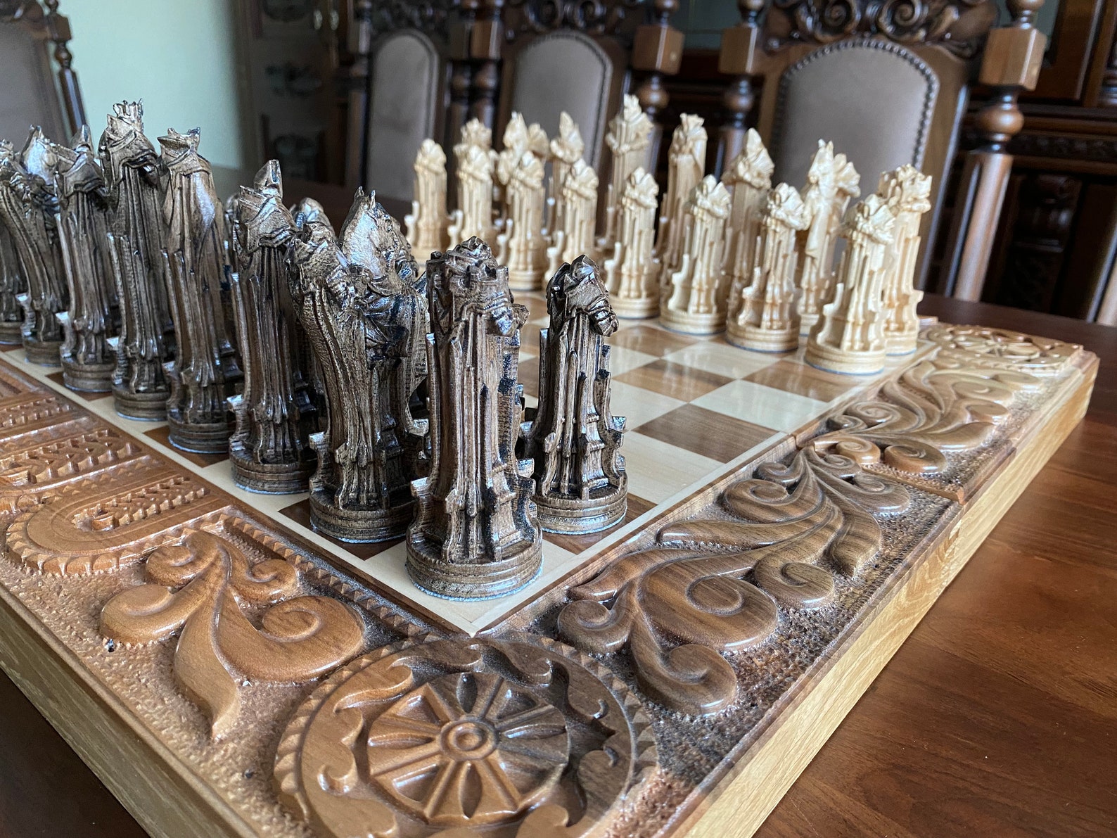 Black palladin Original Chess Pieces Wood Carving Chess - Etsy