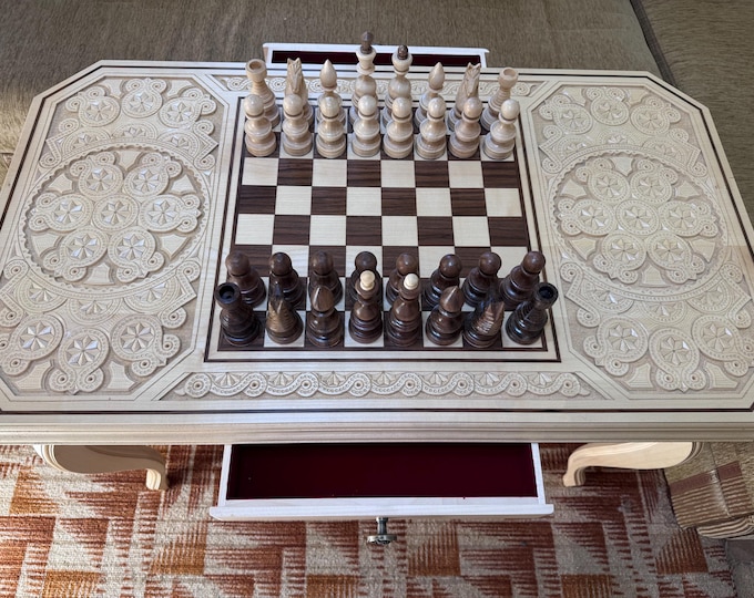 Wooden Chess Set / Table "streaks of Power" Walnut and Maple Wood ,two ...