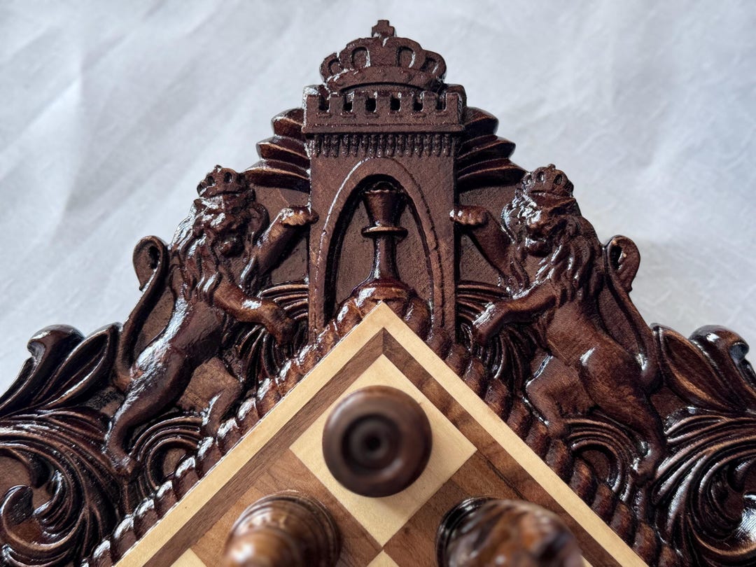 Carved Lions Wooden Chess Set: Exquisite Medieval Chessboard - Etsy