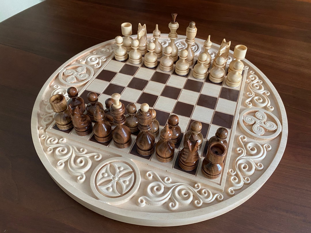 Round Chess Set Wooden Chess Game Original Wooden Chess Board Chess Set ...