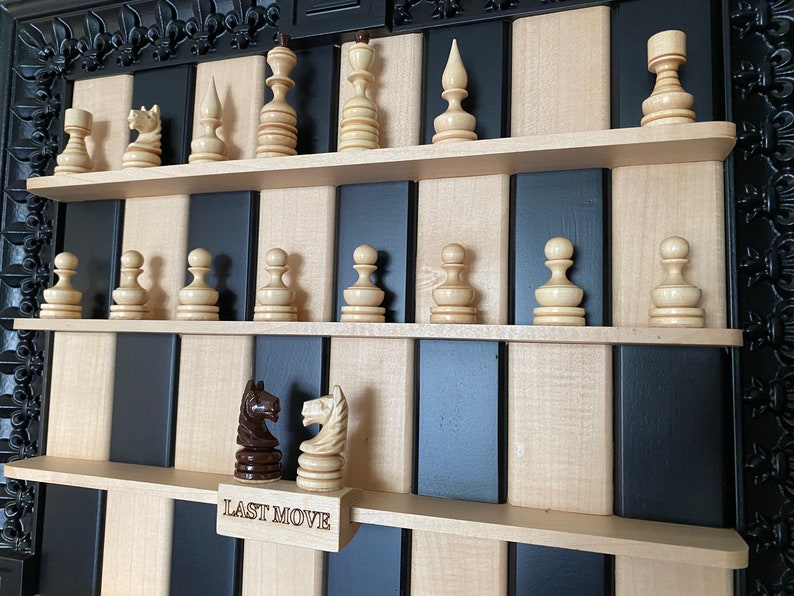 Handmade Vertical Wall Mounted Chess Set: Black Carved Board - Etsy