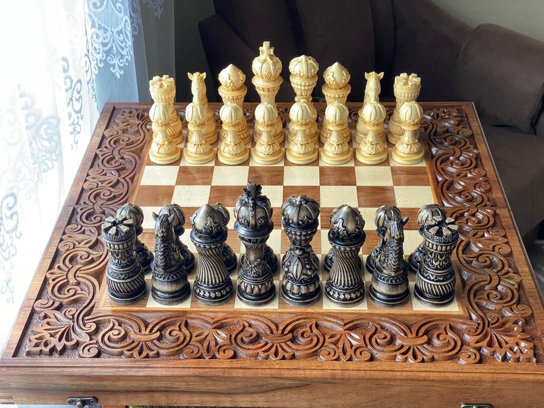 Carpathian Wood Carved Chess Pieces: Luxury Chess Set With Storage - Etsy