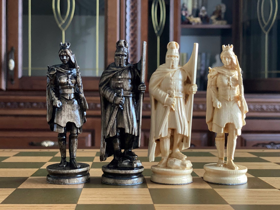 Medieval wooden chess pieces Original chess pieces Wood | Etsy