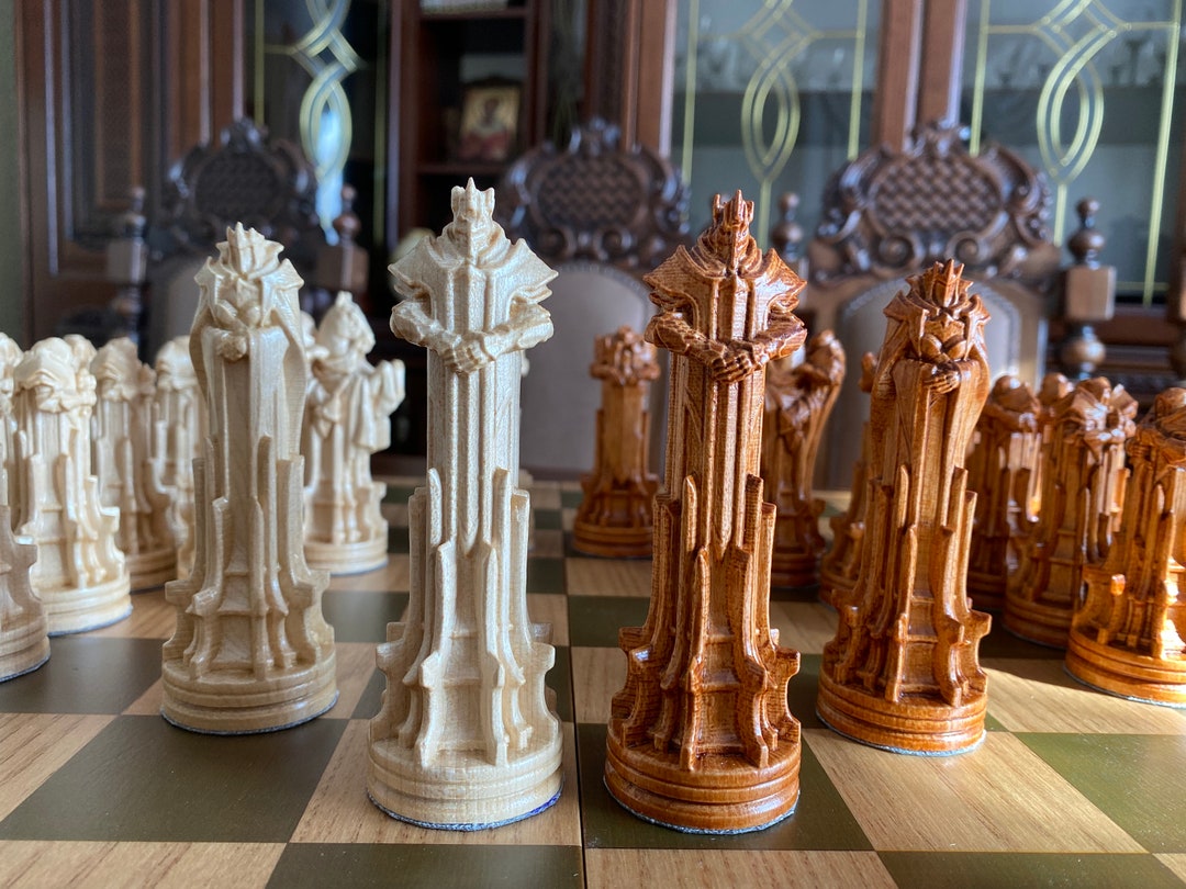 Carpathian Wood Carved Chess Pieces: "palladin" Design - Etsy