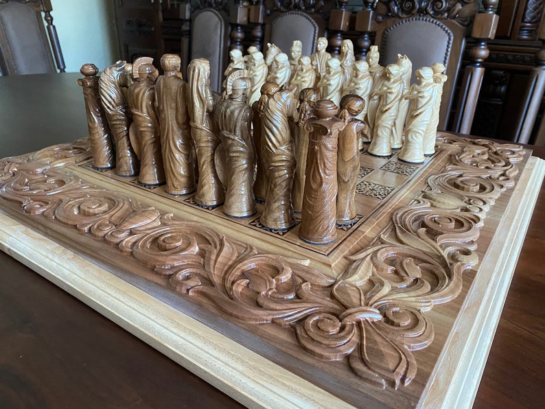 Antique Chess Pieces “roman Gods”, Walnut Chess Board, Luxury Chess ...