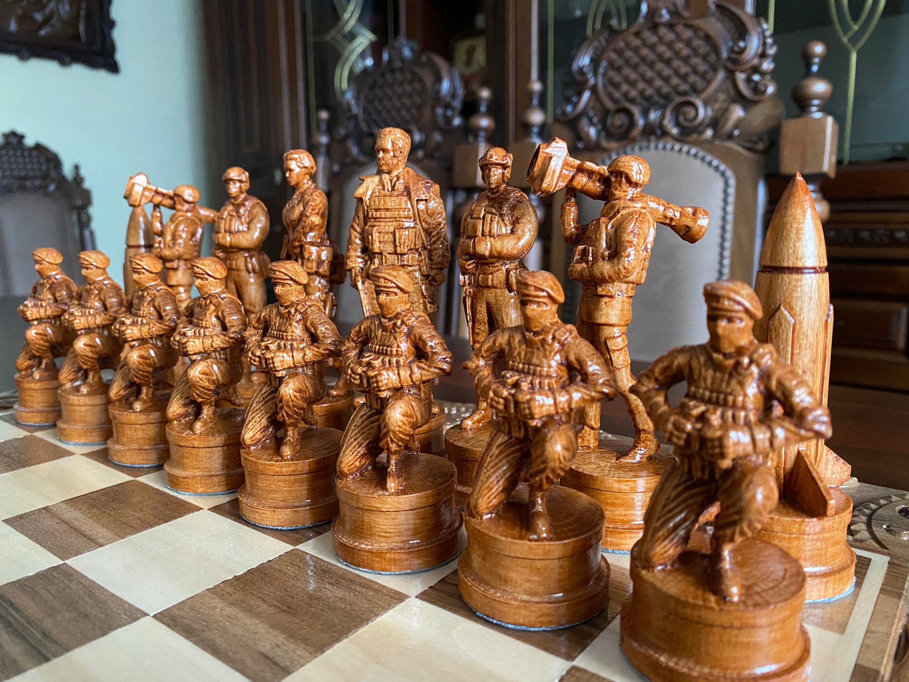 NEW ukrainian Army Wooden Chess Pieces Taras Shevchenko & - Etsy